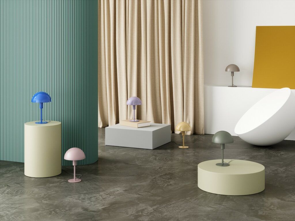 Lampa stołowa dekoracyjna Ellen Mini – niebieska, z połyskiem | ardant.pl